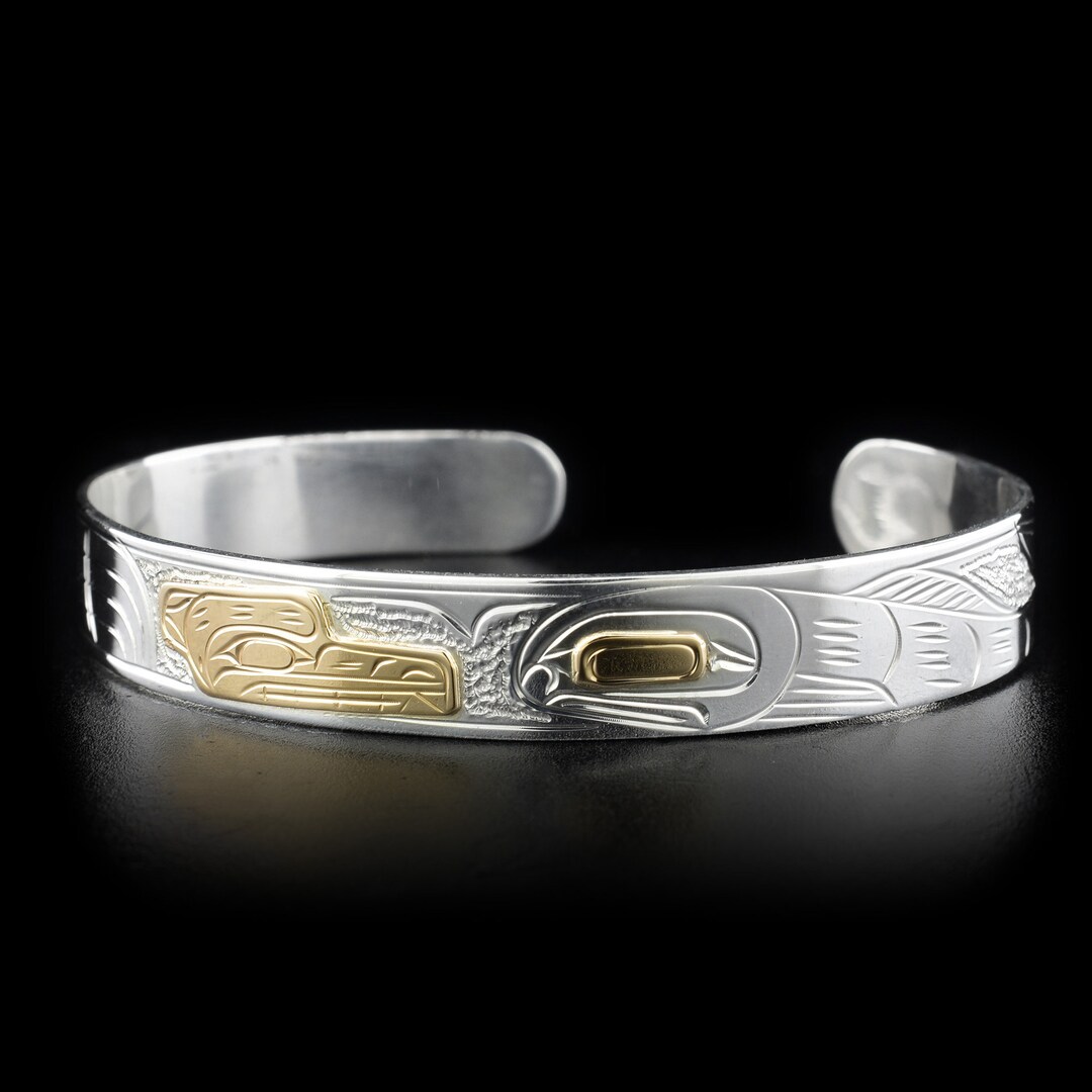 Canadian First Nations, Hand Carved 14K Gold and Sterling Silver Bear ...