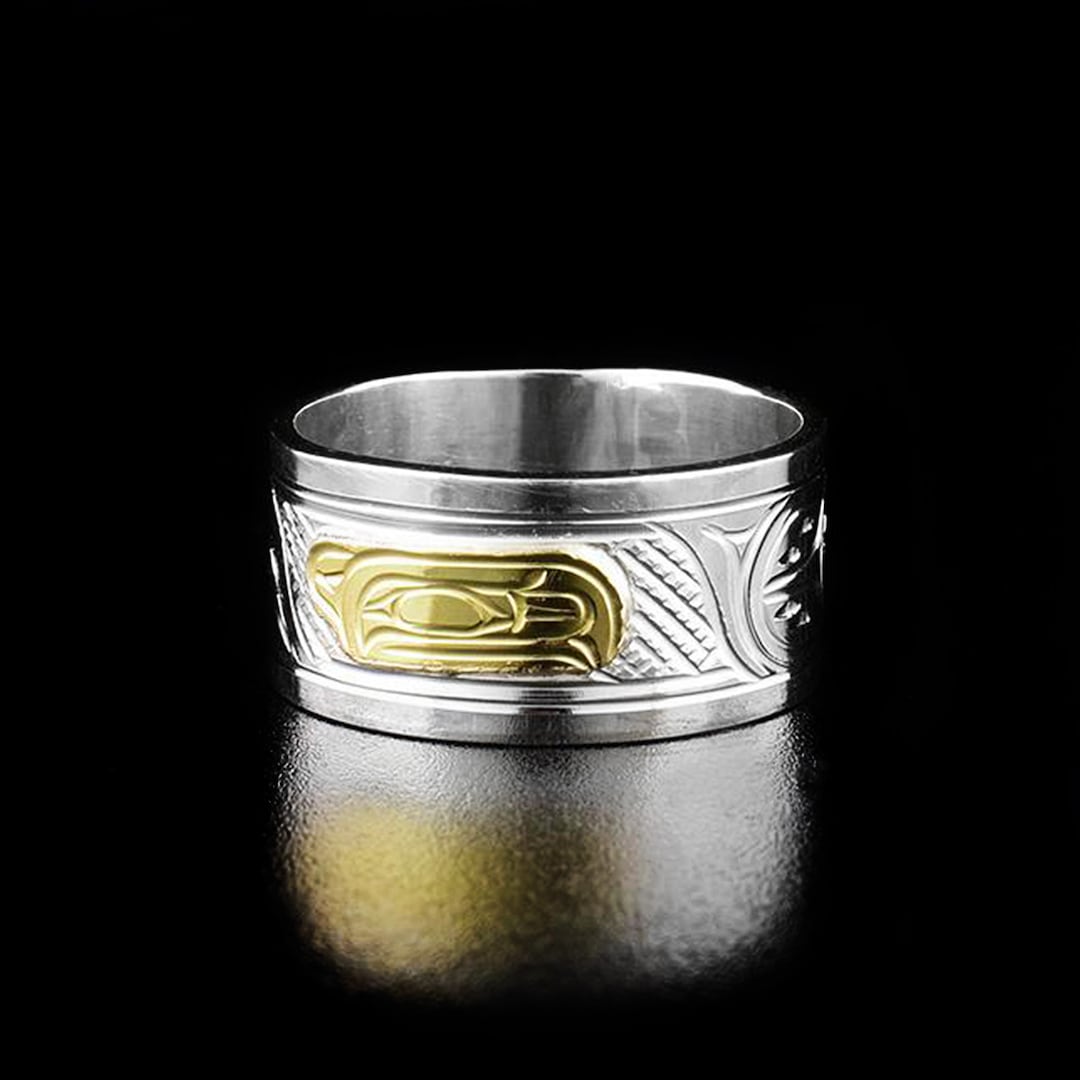 Canadian First Nations, Hand Carved 14K Gold and Sterling Silver 3/8 ...