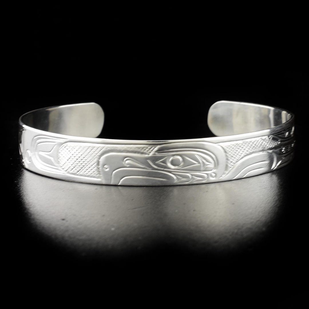 Canadian First Nations, Hand Carved Sterling Silver 3/8" Eagle Bracelet ...