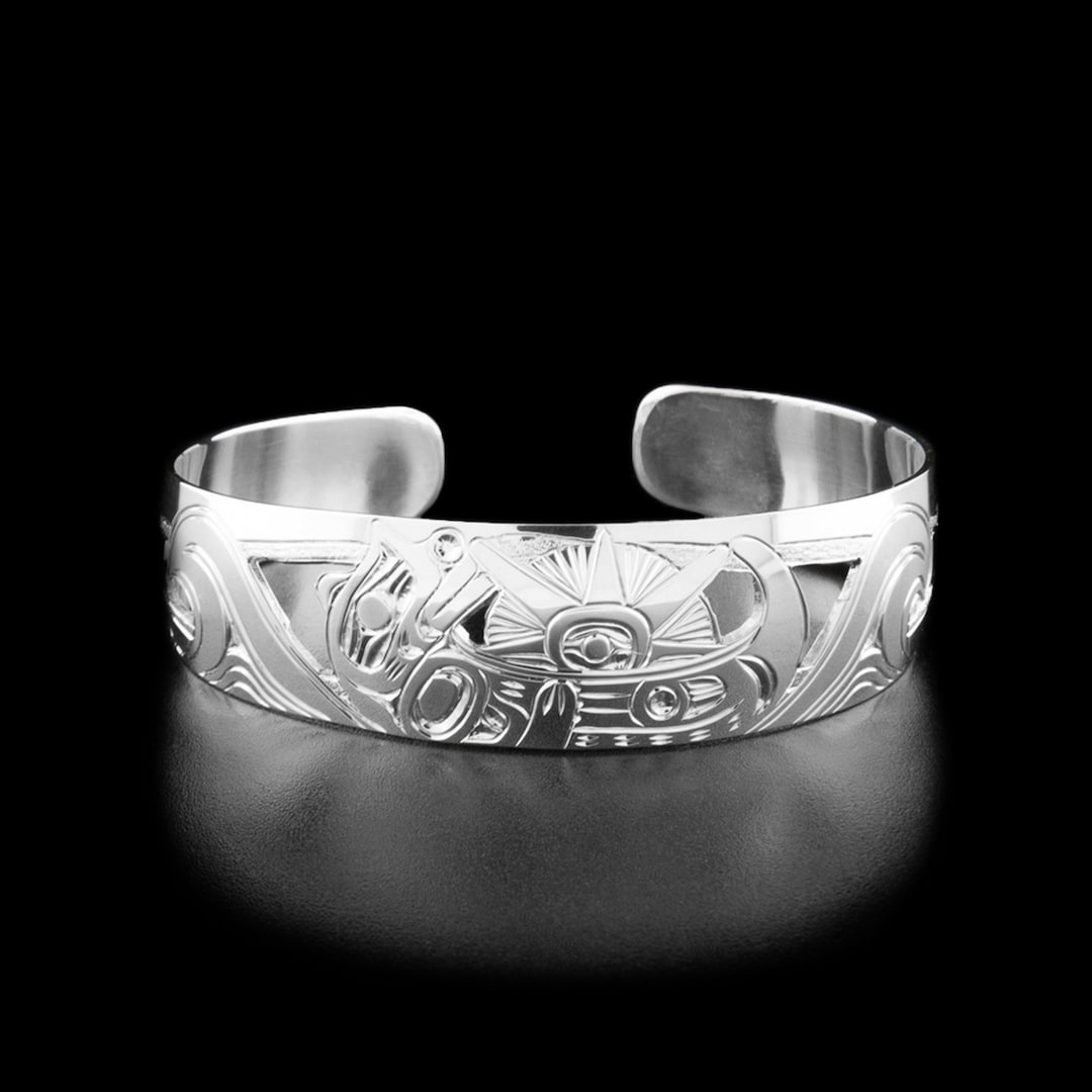 Canadian First Nations, Hand Carved Sterling Silver Large Otter Cuff ...