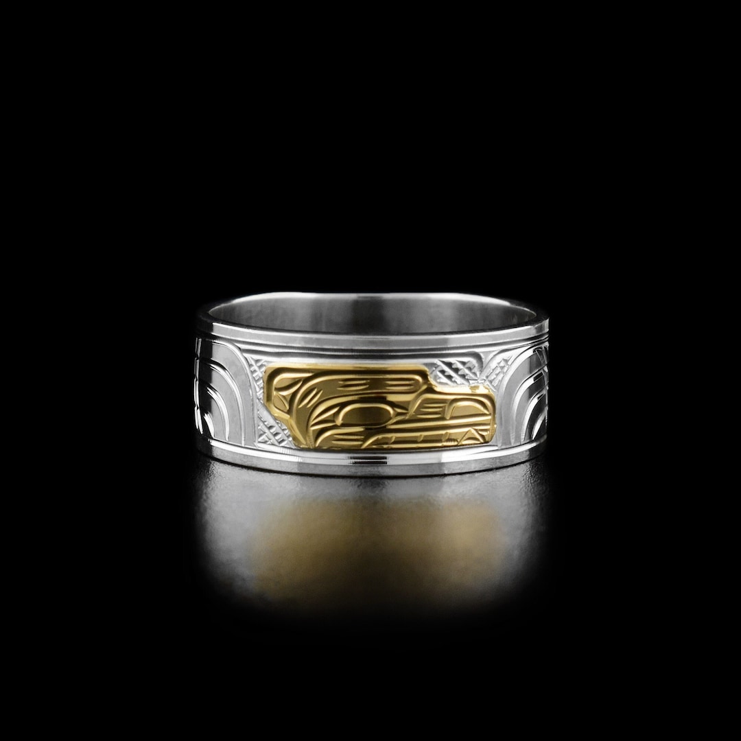 Canadian First Nations, Hand Carved 14K Gold and Sterling Silver 3/8 ...
