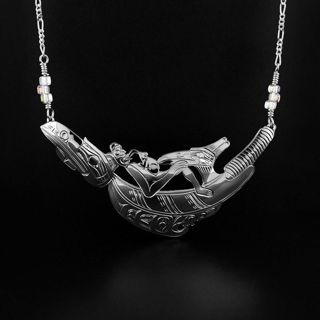 Canadian Indigenous, Hand Carved Sterling Silver Raven Rattle Necklace ...