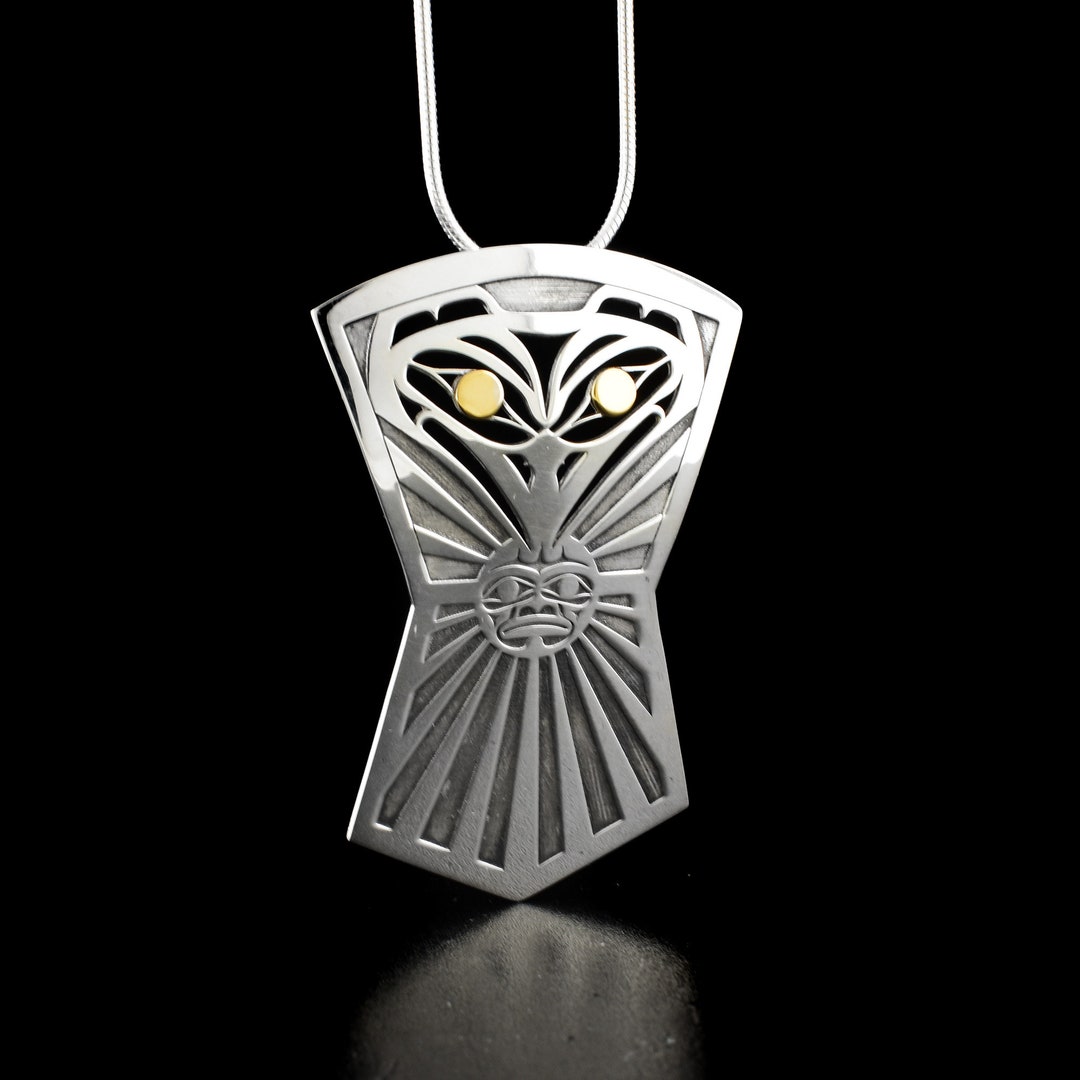 Canadian First Nations, Sterling Silver and 14K Gold Raven and Sun ...