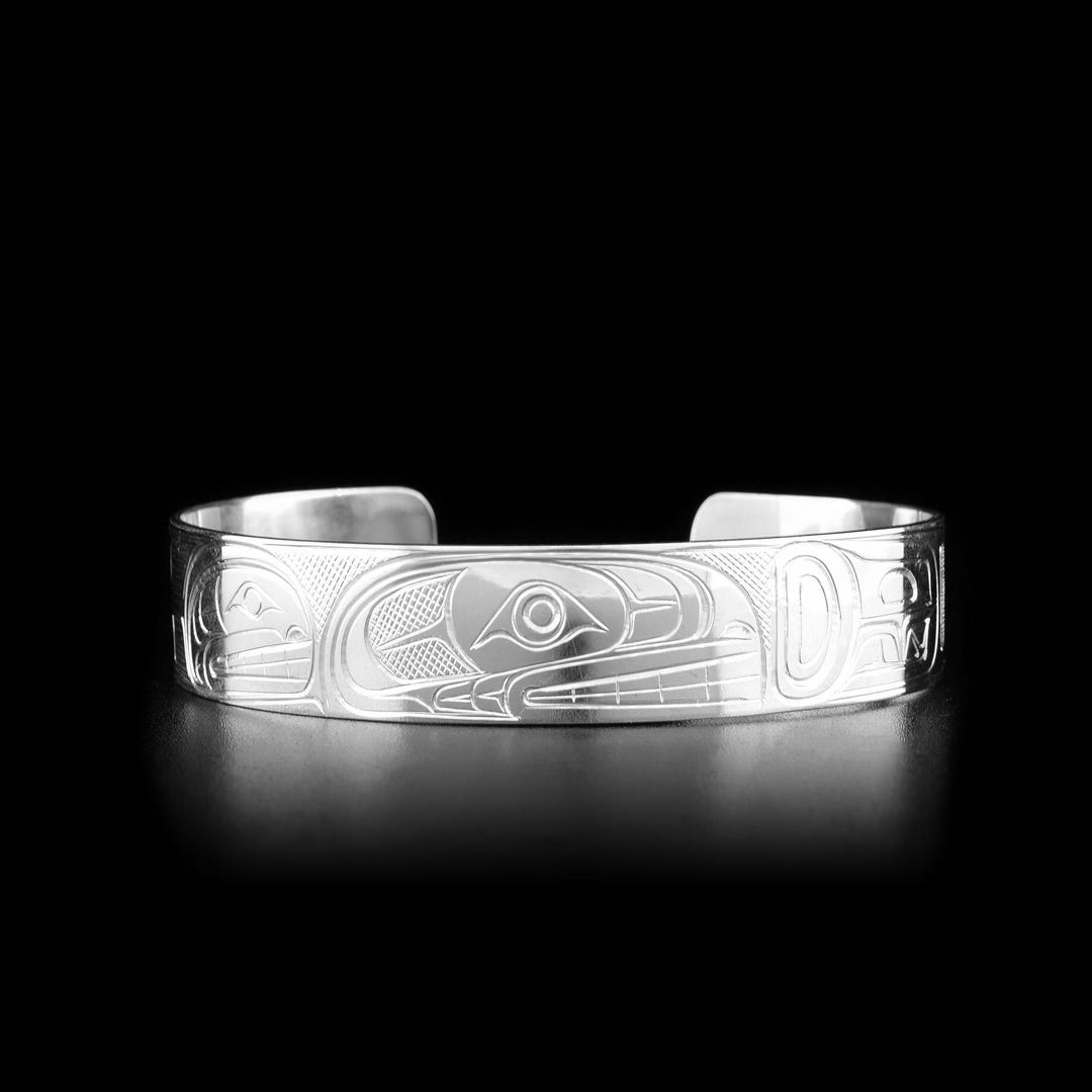 Canadian First Nations, Hand Carved Double Orca Silver Bangle Bracelet ...