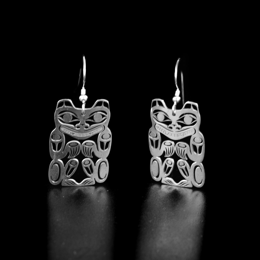 Canadian First Nations, Sterling Silver Bear Dangle Earrings ...