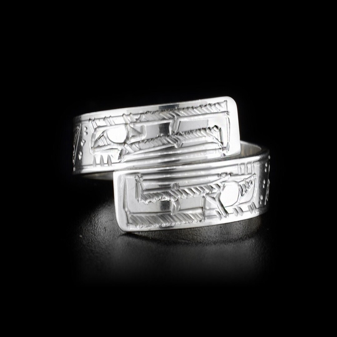 Northwest Coast Indigenous, Hand Carved Sterling Silver 1/4" Eagle Wrap ...