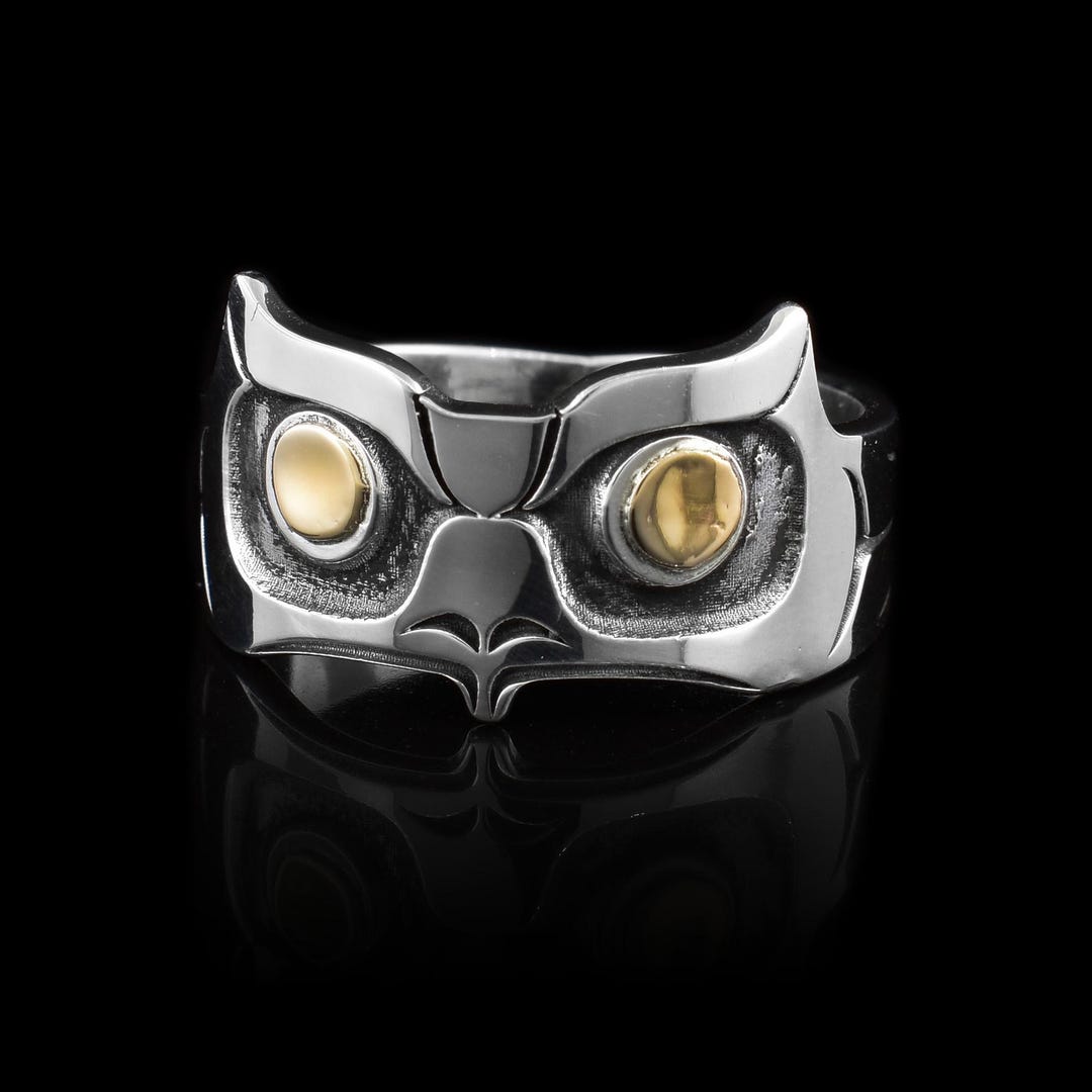 Canadian First Nations, Owl Chunky Gold and Silver Ring, Indigenous ...