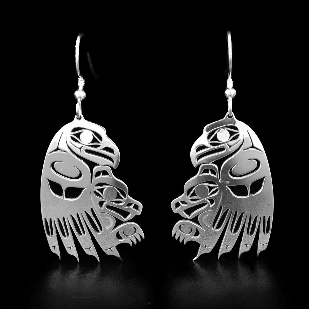 Canadian First Nations, Sterling Silver Eagle and Bear Earrings ...