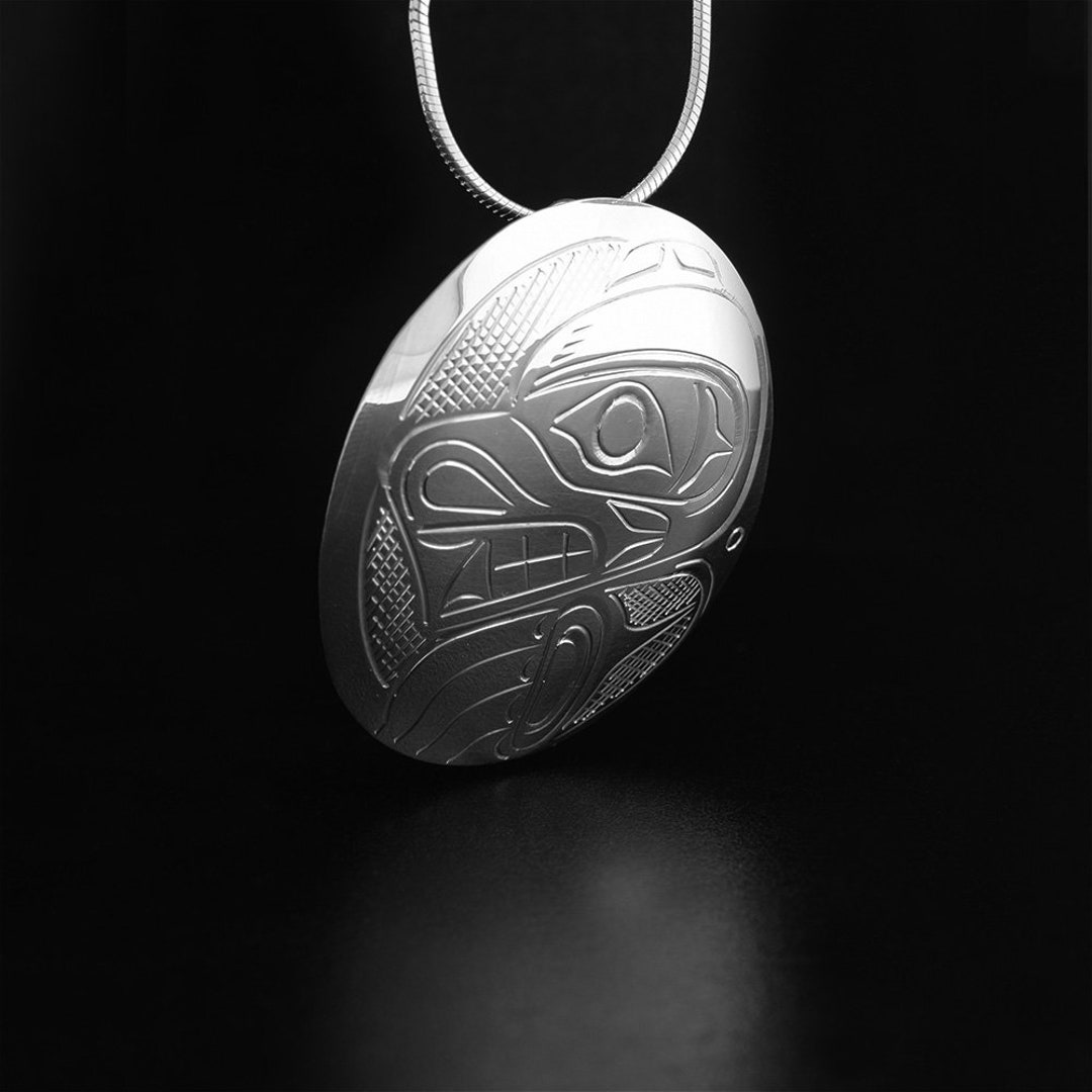 Canadian Indigenous, Hand Carved Sterling Silver Oval Bear Pendant ...