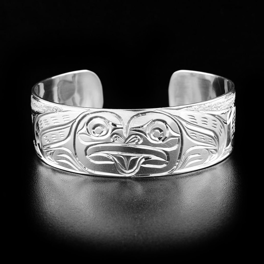 Canadian First Nations, Hand Carved Sterling Silver 3/4 Frog Cuff ...