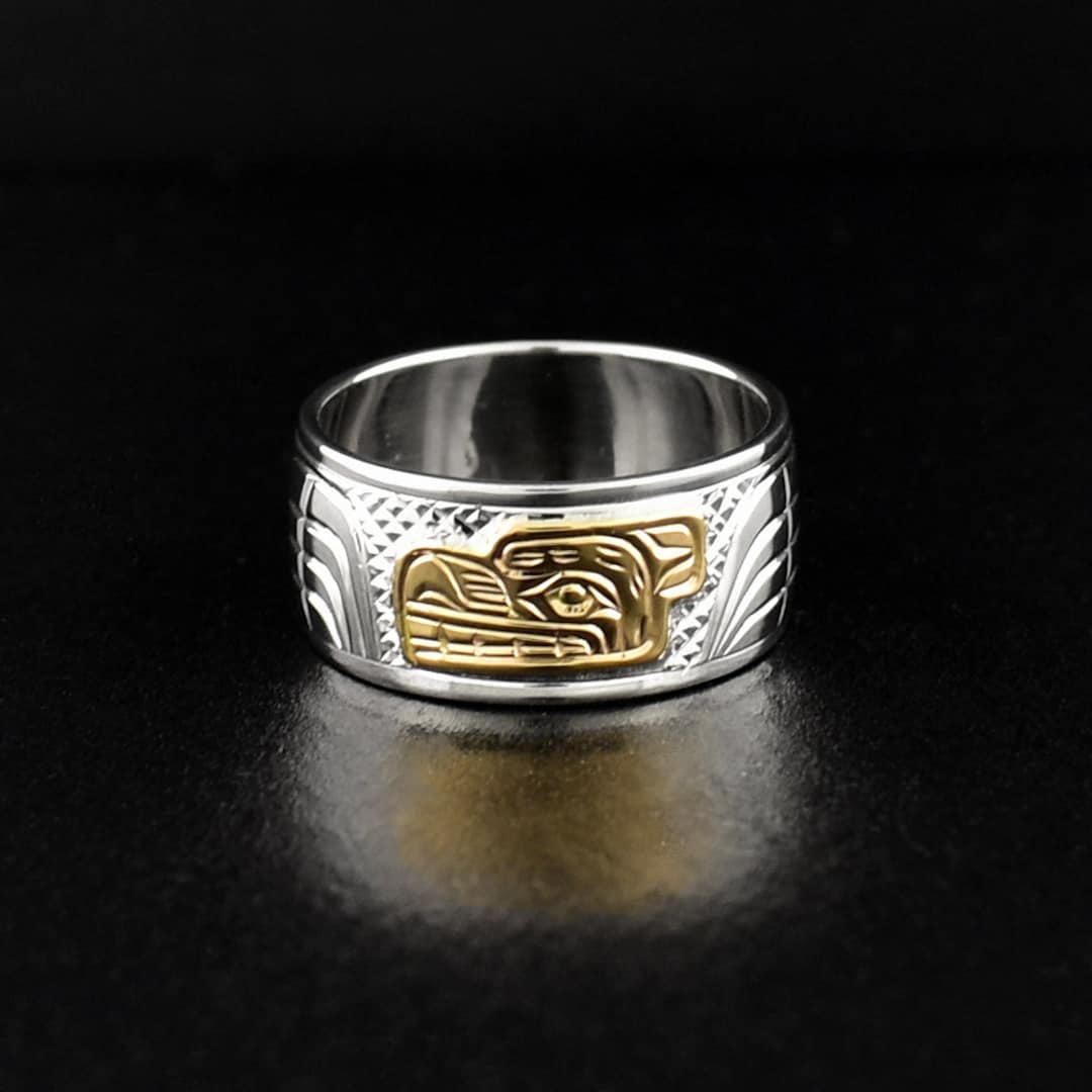 Northwest Coast Indigenous, Hand Carved Sterling Silver and 14K Gold ...