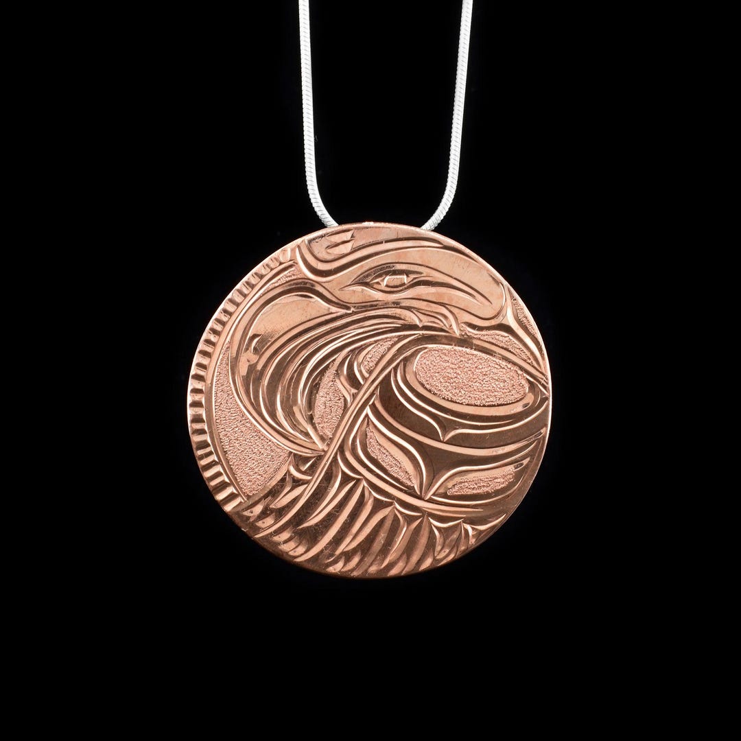 Canadian First Nations, Hand Carved Circle Copper Eagle Pendant ...