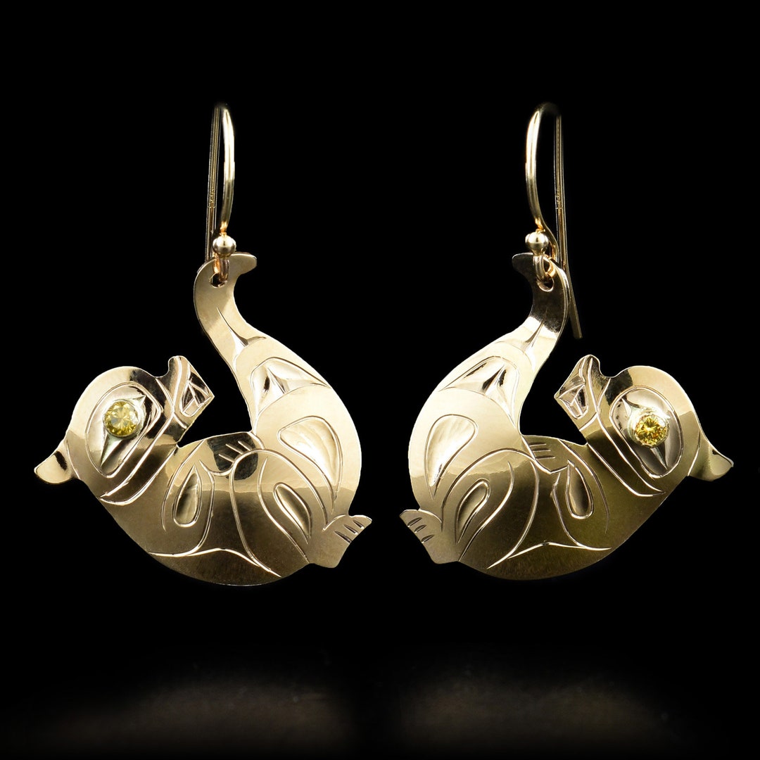 Canadian First Nations Hand Carved 14K Gold Otter Earrings - Etsy