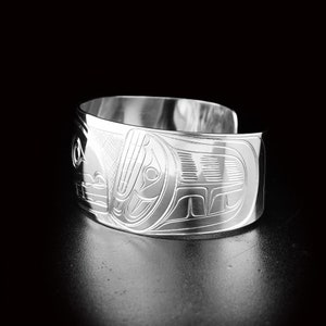Canadian First Nations, Hand Carved Sterling Silver 1" Orca Cuff ...