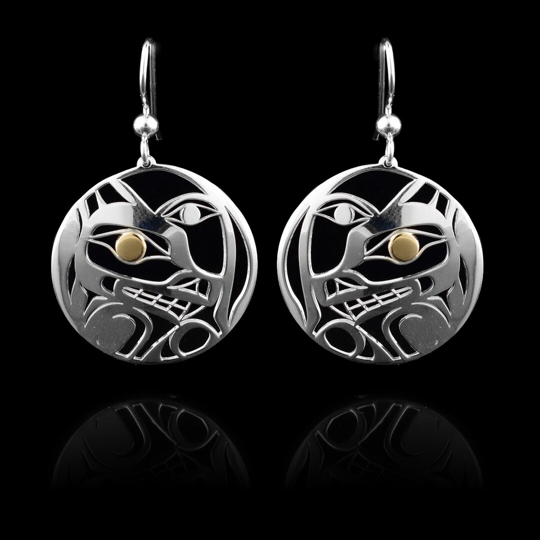 Canadian First Nations, Circle Cutout Dangling Wolf Moon Earrings ...