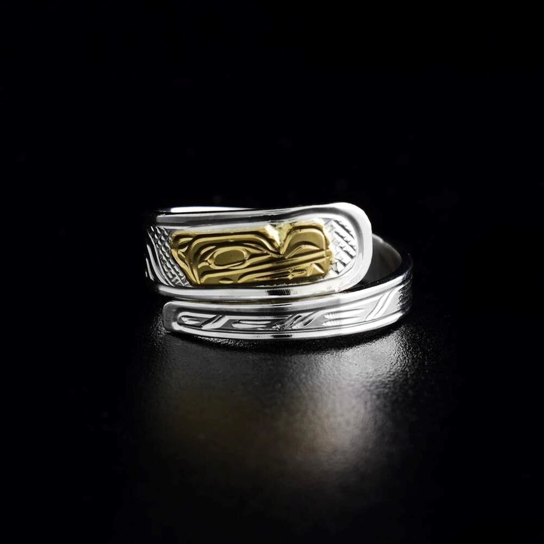 Canadian First Nations, Hand Carved Sterling Silver and 14K Gold 1/4 ...