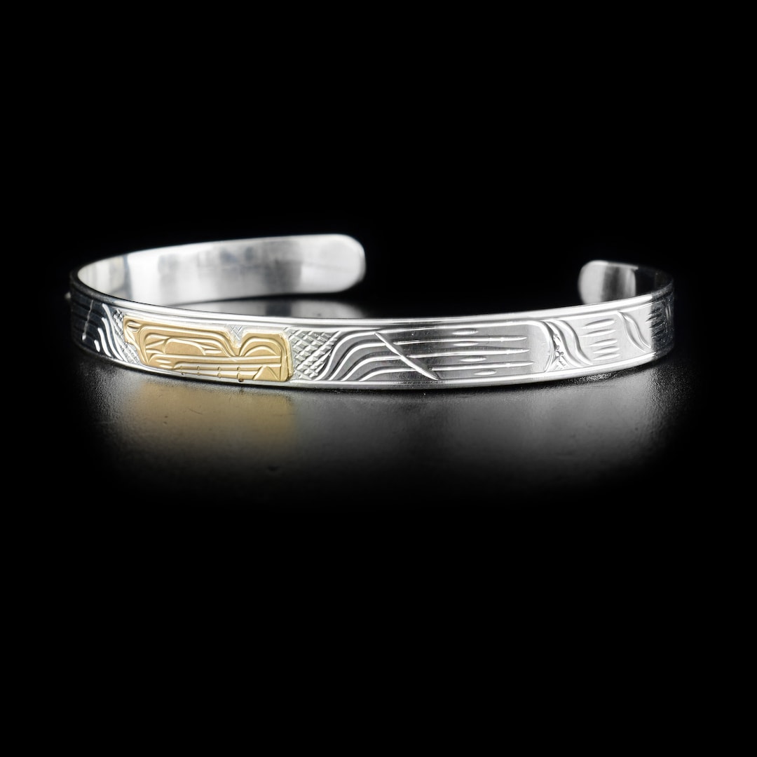 Northwest Coast Indigenous, Hand Carved 14K Gold and Silver 1/4" Wolf ...