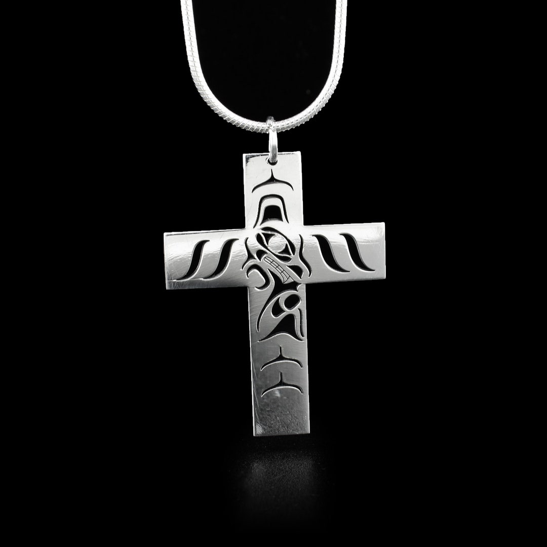 Canadian First Nations, Mini Sterling Silver Wolf Cross Pendant ...