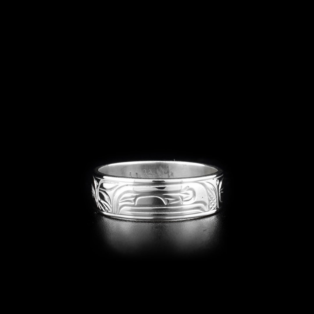 Northwest Coast Indigenous, Hand Carved Sterling Silver 1/4" Raven Ring ...