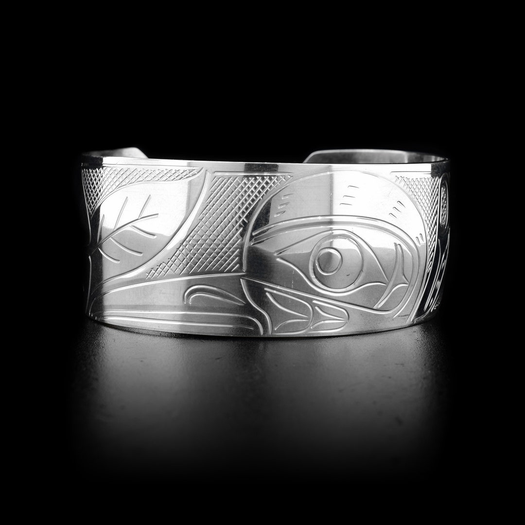 Canadian First Nations, Hand Carved Sterling Silver 1" Hummingbird Cuff ...