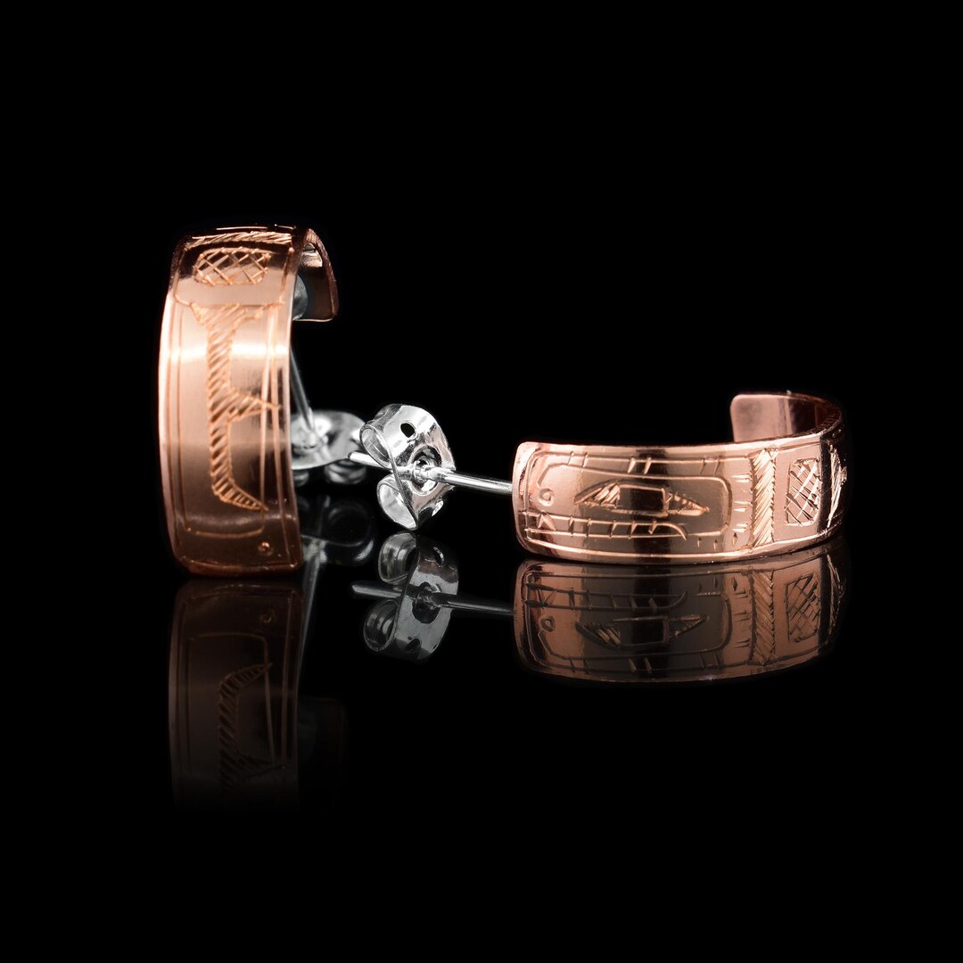 Canadian First Nations, Hand Carved Copper Hummingbird Wide Hoop ...