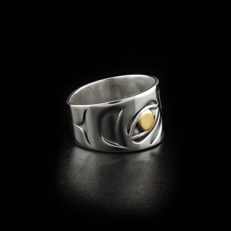 Canadian First Nations, 14K Gold and Sterling Silver Raven Ring ...