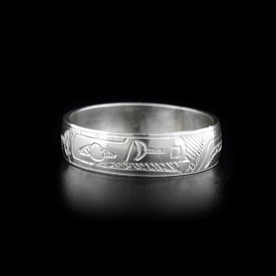 Canadian Indigenous, Hand Carved Sterling Silver 1/4" Raven Ring, First ...