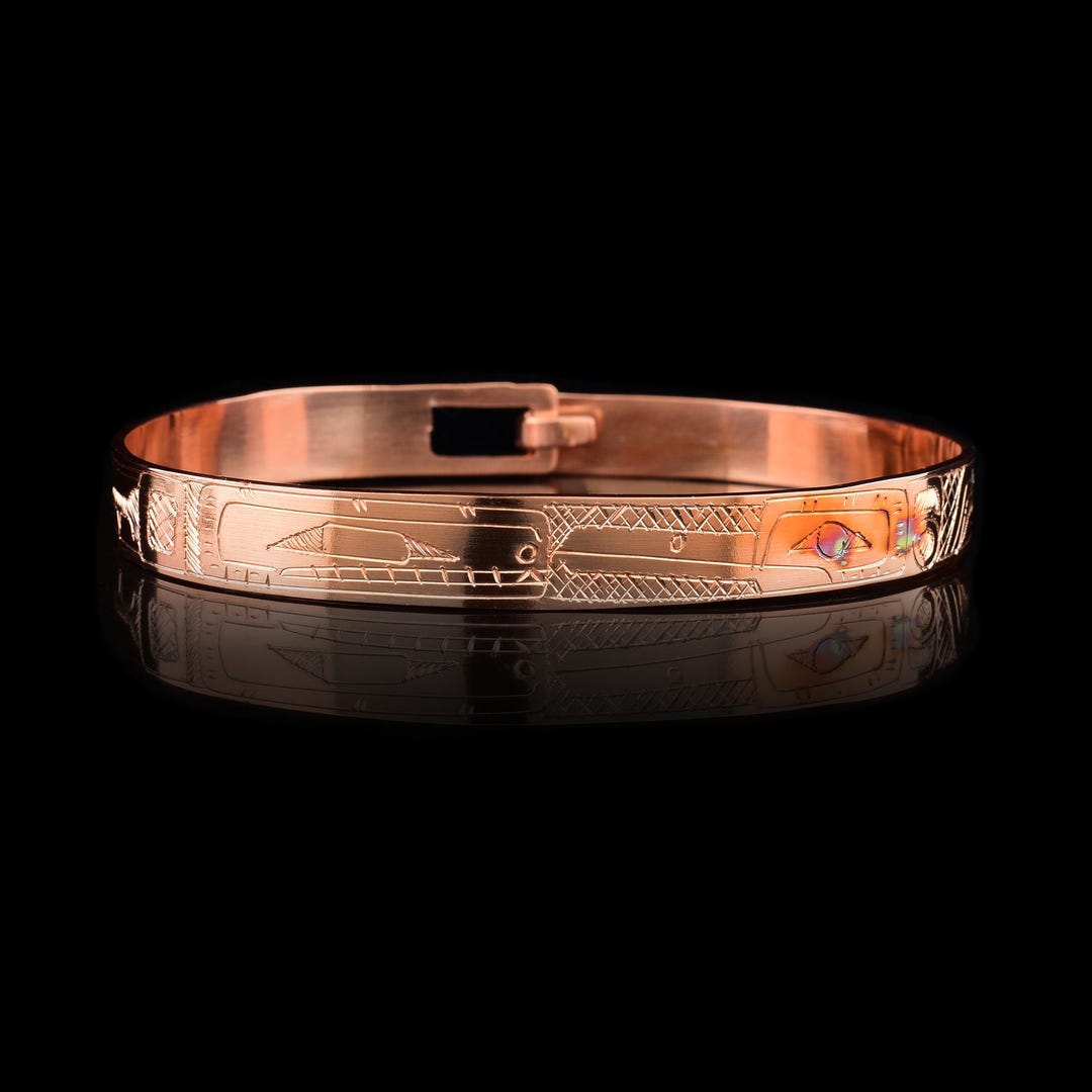 Canadian First Nations, Hand Carved Copper Bangle Hummingbird and Orca ...