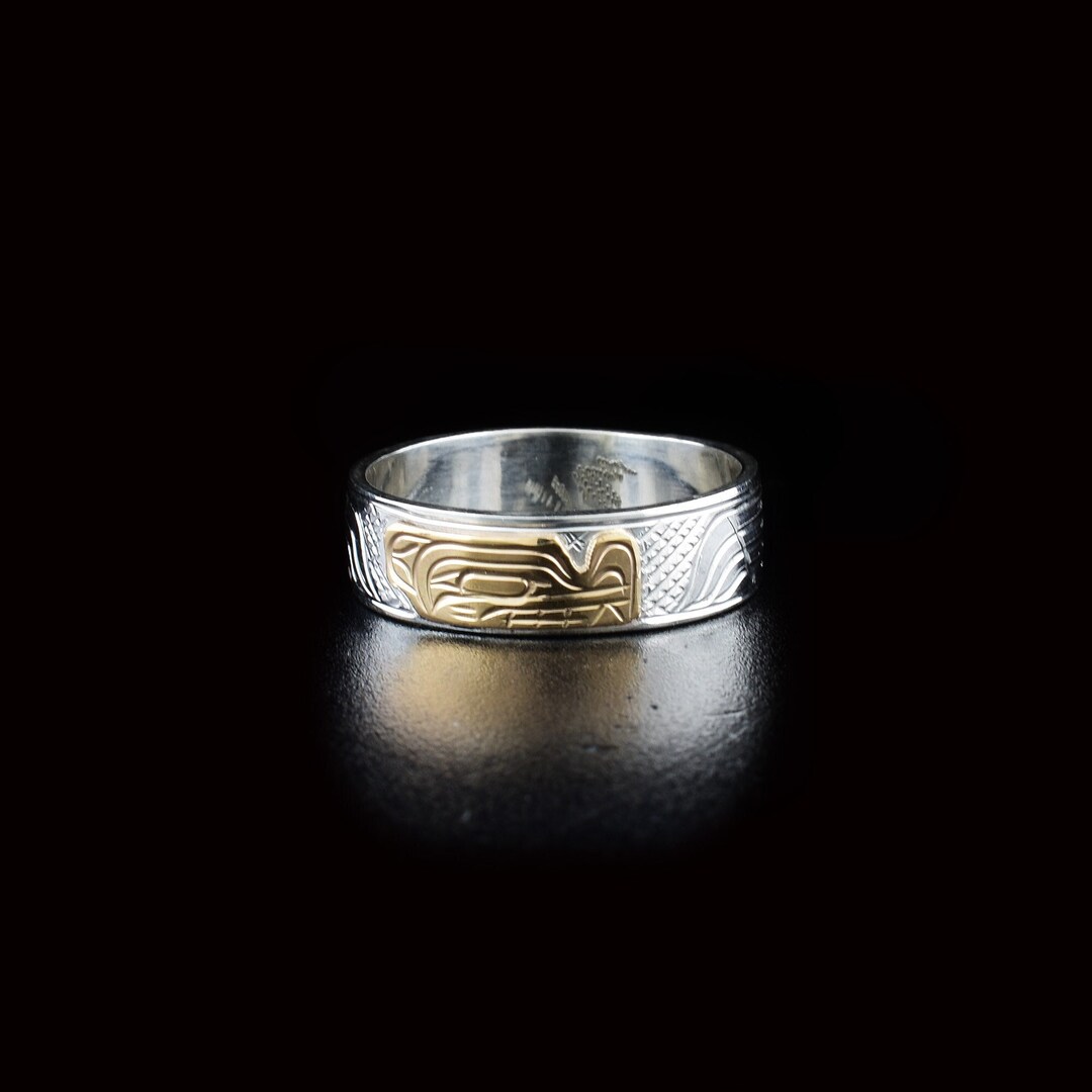 Canadian First Nations, Hand Carved Sterling Silver and 14K Gold 1/4 ...