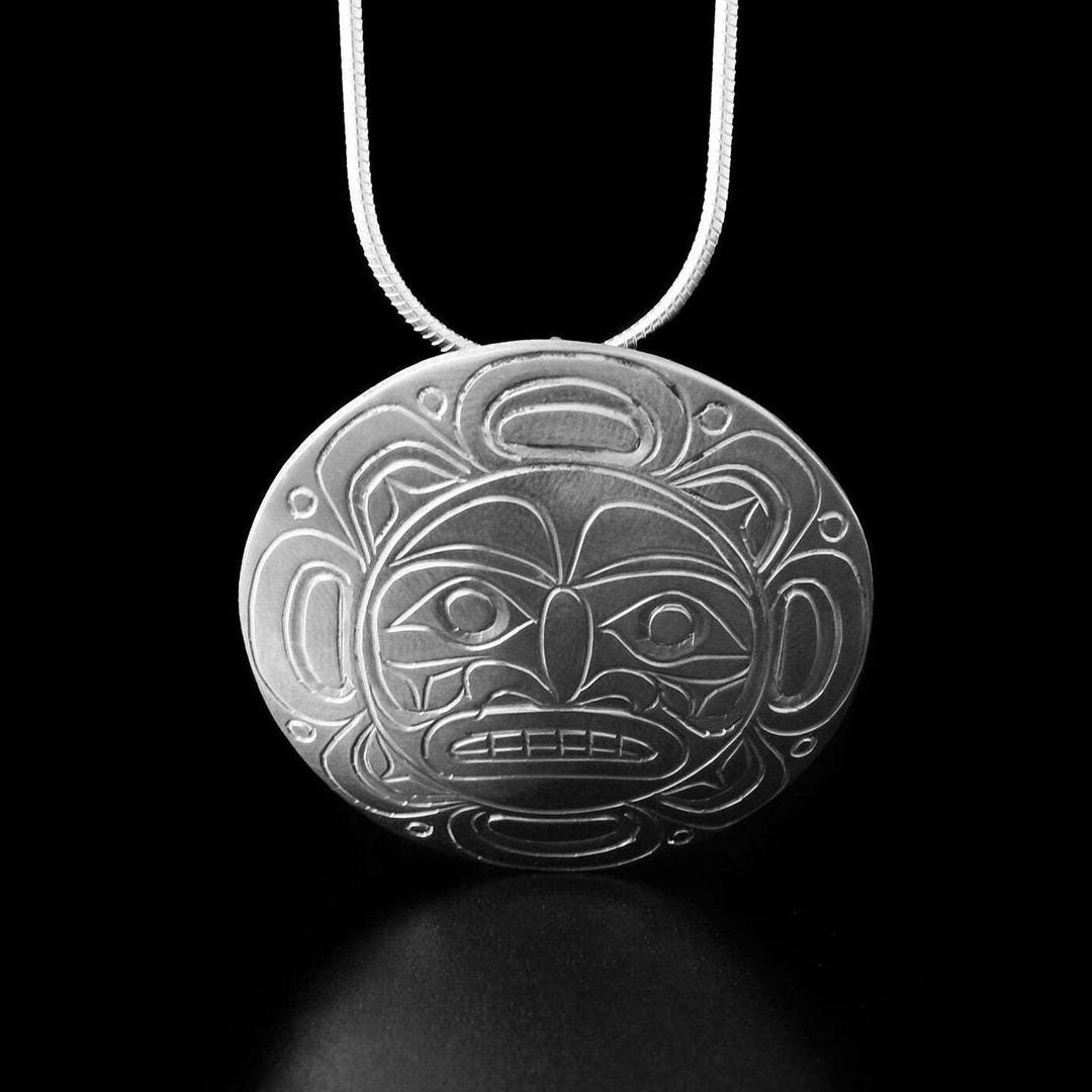 Canadian First Nations, Hand Carved Sterling Silver Round Moon Pendant ...