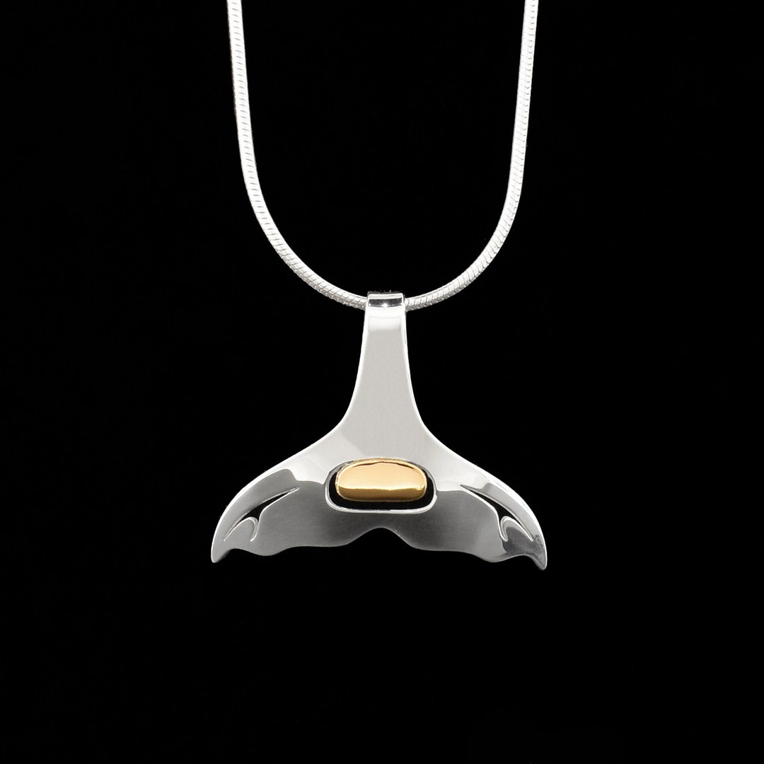 Canadian First Nations, 14K Gold and Sterling Silver Whale Tail Pendant ...