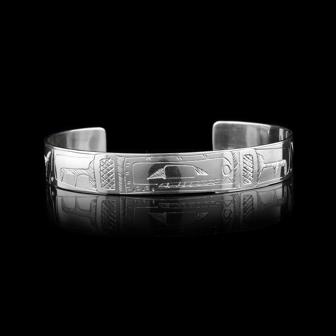 Canadian First Nations, Hand Carved Orca 3/8" Sterling Silver Cuff ...