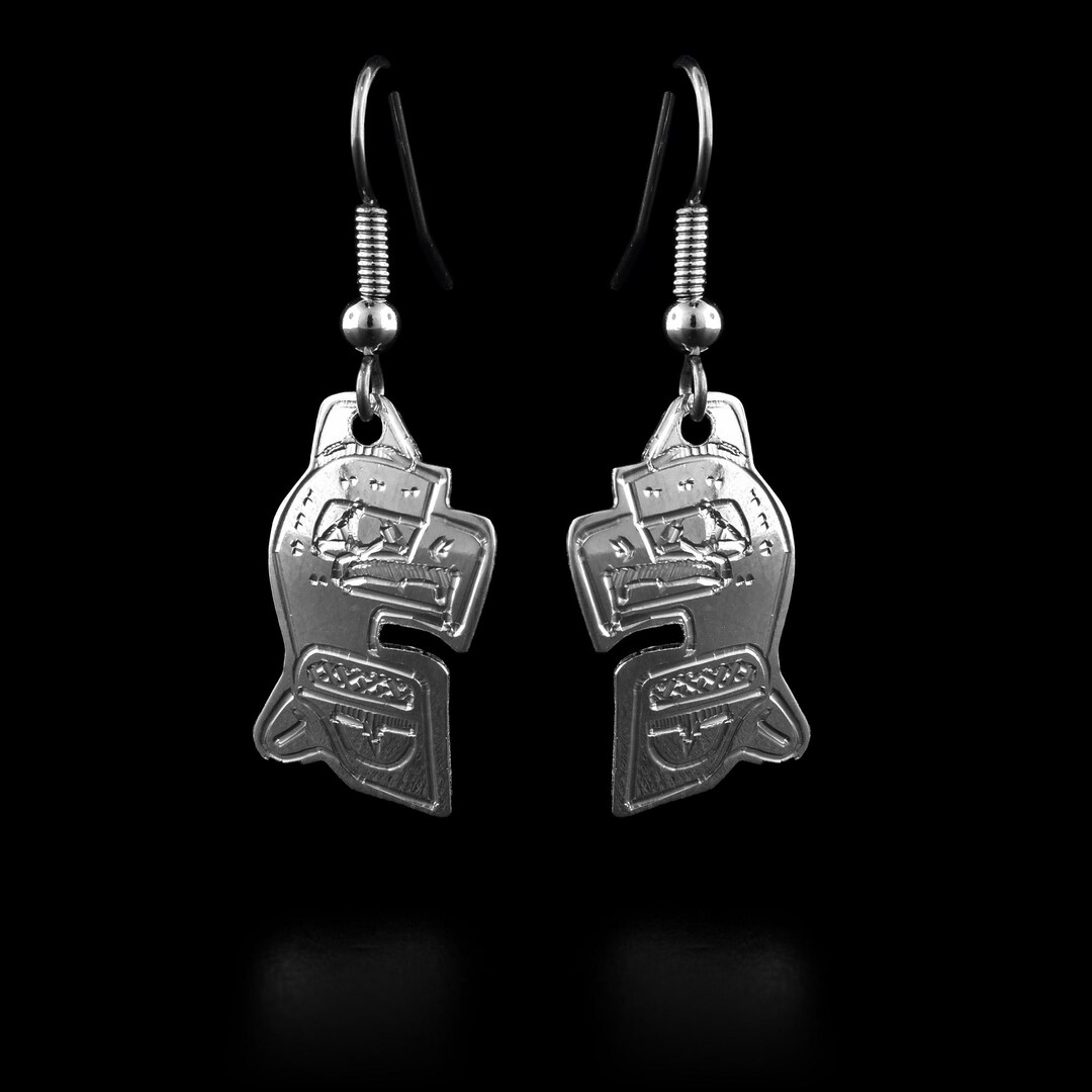 Canadian First Nations, Hand Carved Sterling Silver Cutout Eagle Dangle ...