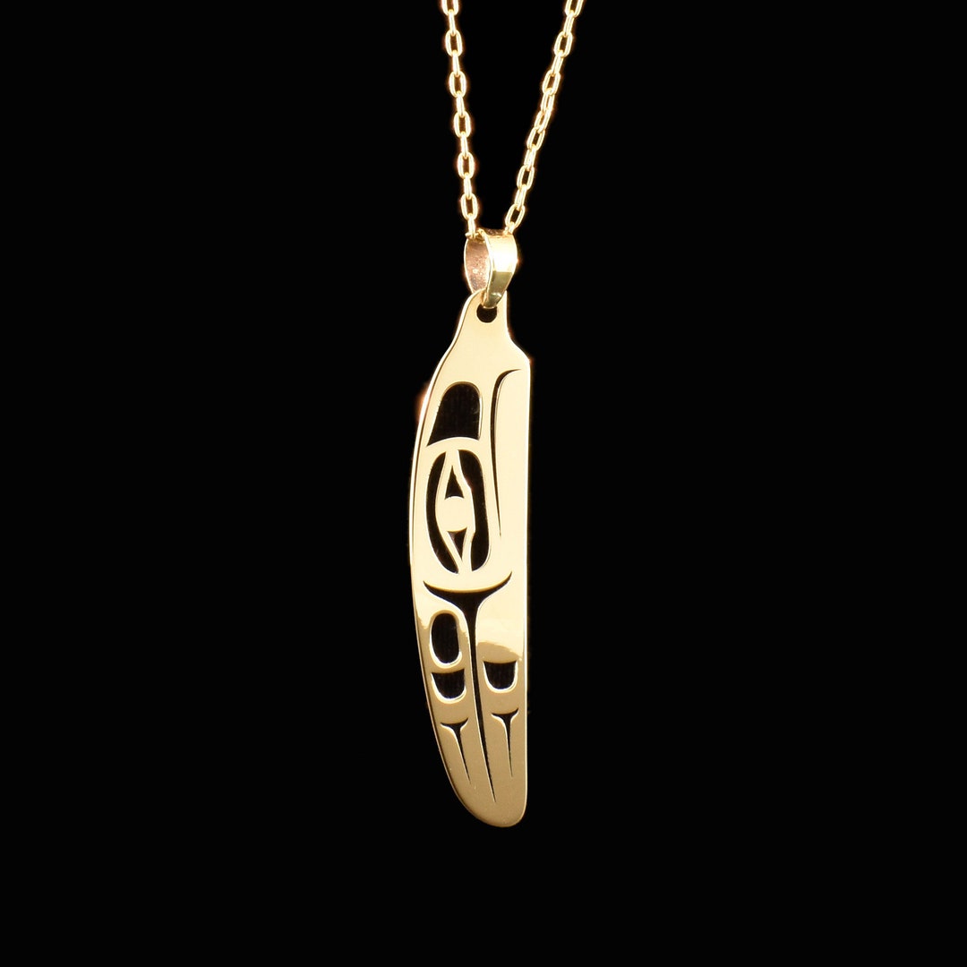 Canadian First Nations, 14K Gold Eagle Feather Pendant, Indigenous ...