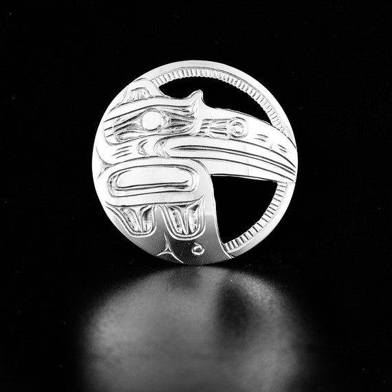 Canadian Indigenous Hand Carved Sterling Silver Raven Pin | Etsy