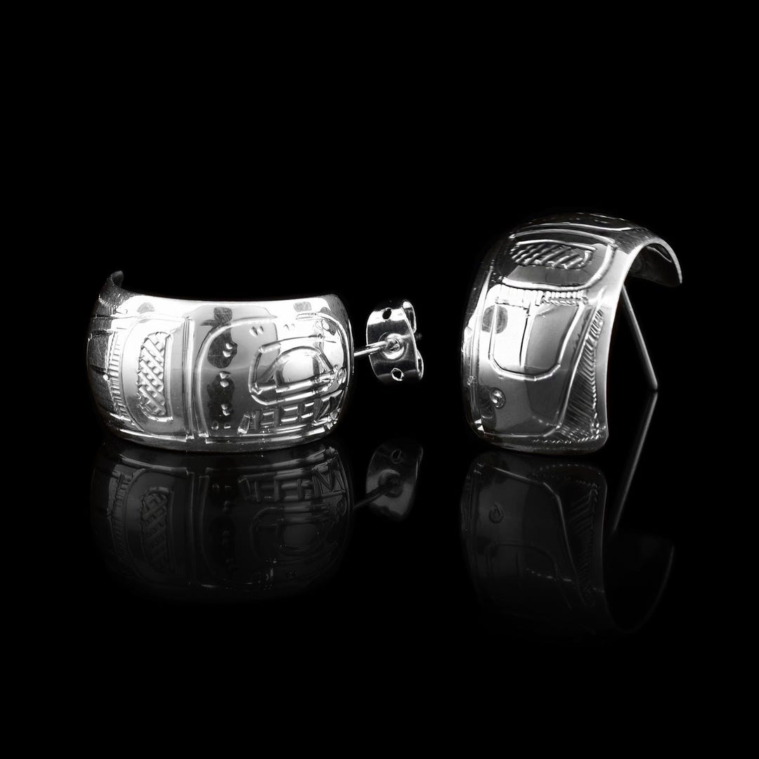 Canadian First Nations, Hand Carved Sterling Silver Orca Wide Hoop ...