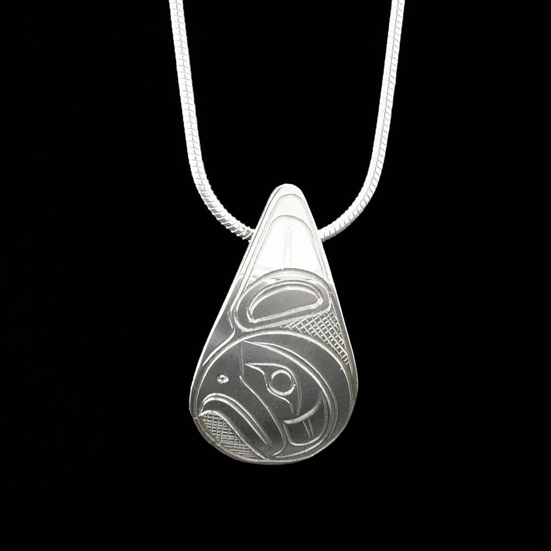 Canadian Indigenous, Hand Carved Sterling Silver Teardrop Eagle Pendant ...