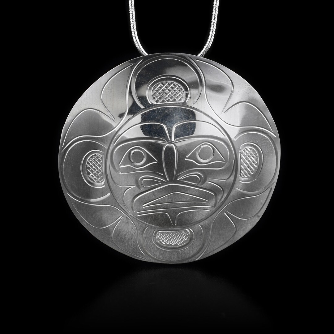 Canadian First Nations, Hand Carved Large Sterling Silver Moon Pendant ...