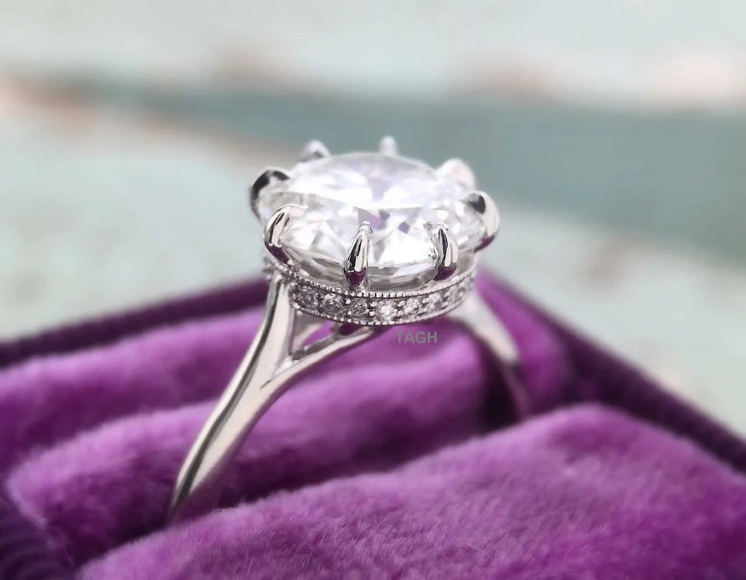 Vintage Cathedral Setting Hidden Halo Moissanite Ring / Anniversary ...