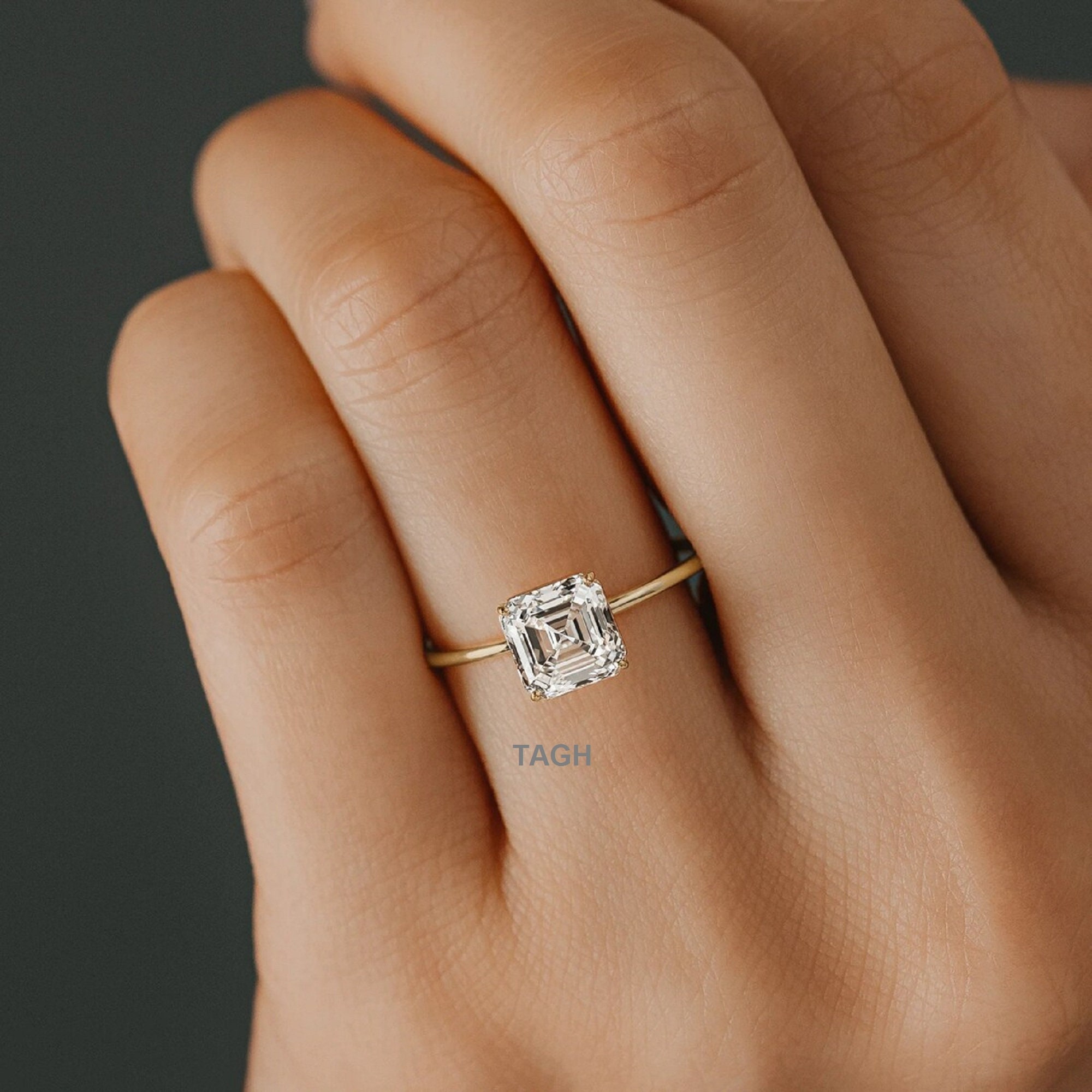 14k Gold Asscher Solitaire Wedding Ring / 2 CT Asscher Colorless ...