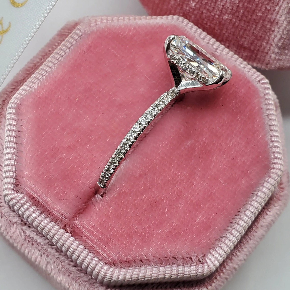 Elongated 3 CT Radiant Cut Moissanite Engagement Ring, Crushed Ice ...