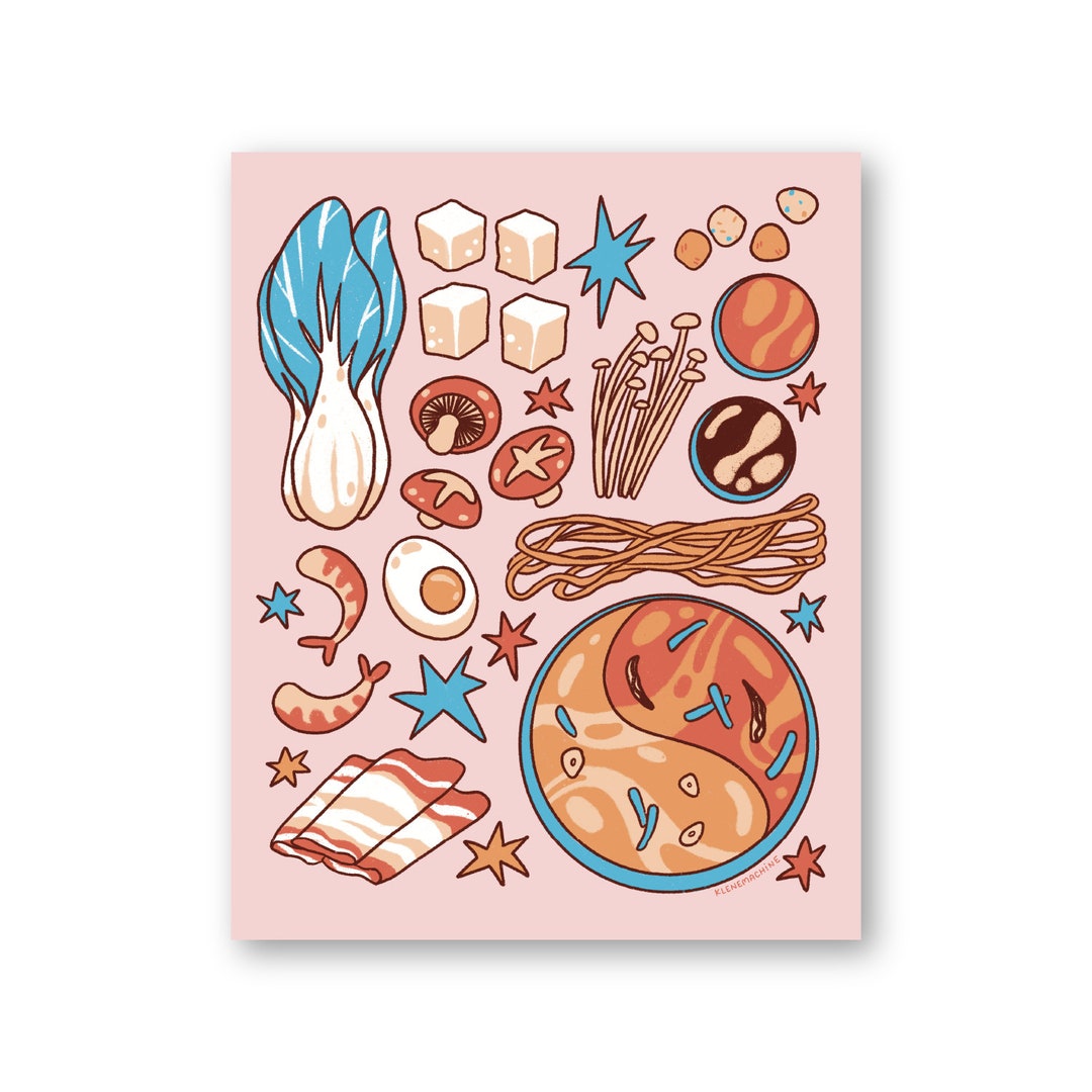 Hot Pot Art Print Cute Pastel Food Art Shabu Shabu Art - Etsy