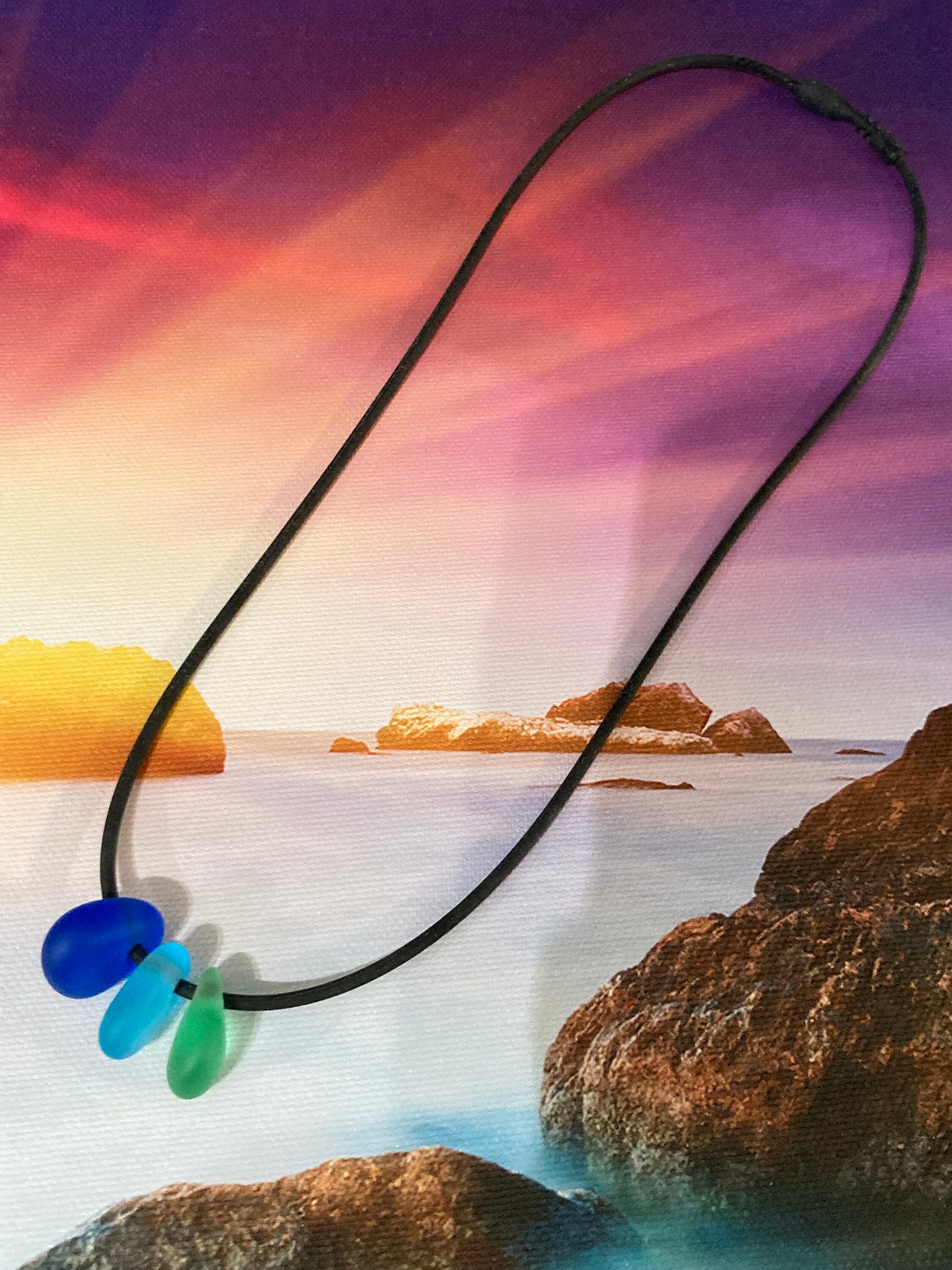 Sea Glass BEACHY BOHO, Ocean Blue Hues Surfer Jewelry Silicone Black ...