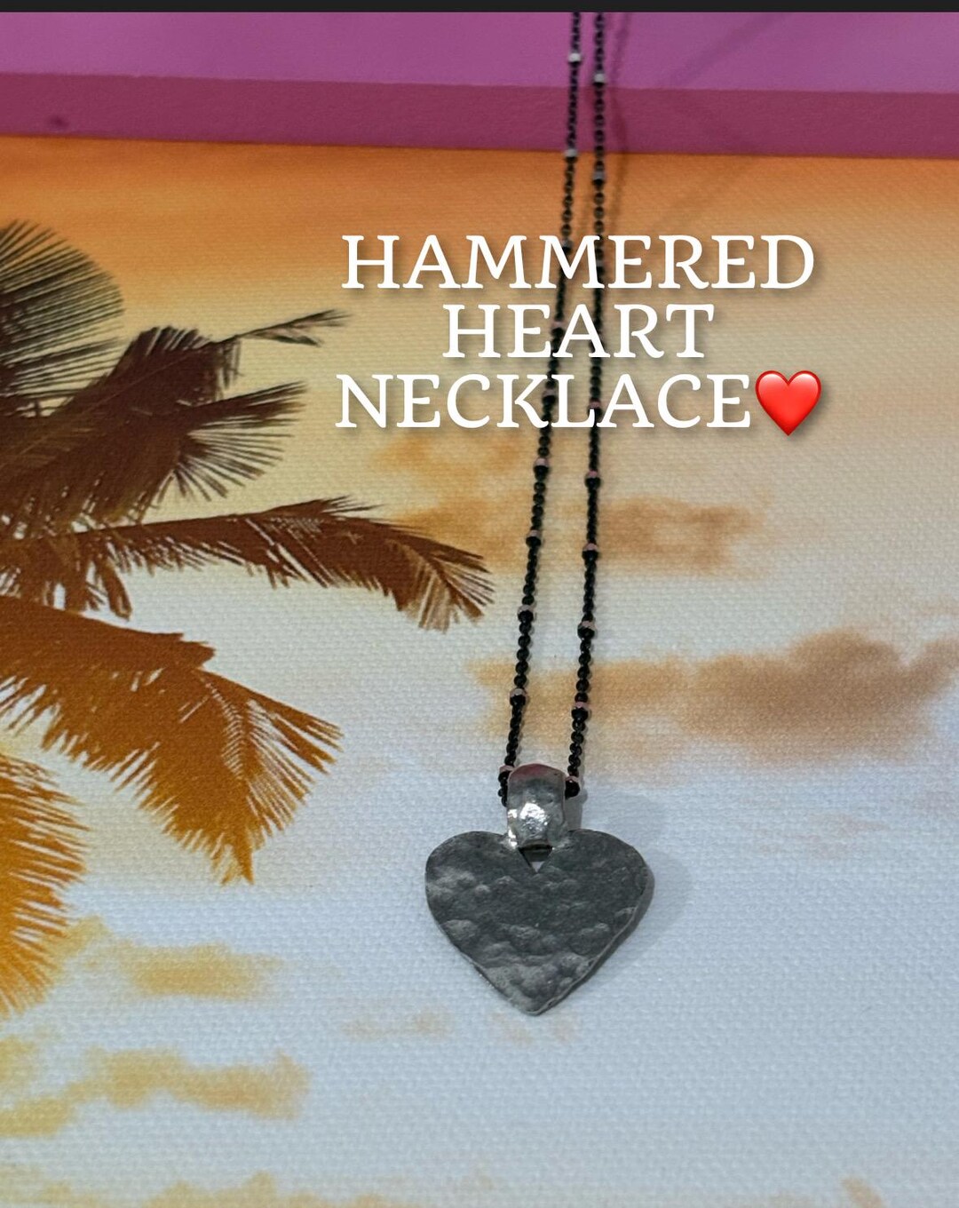 Hammered Heart Charm Black Rhodium Chain Silver Beads Necklace - Etsy