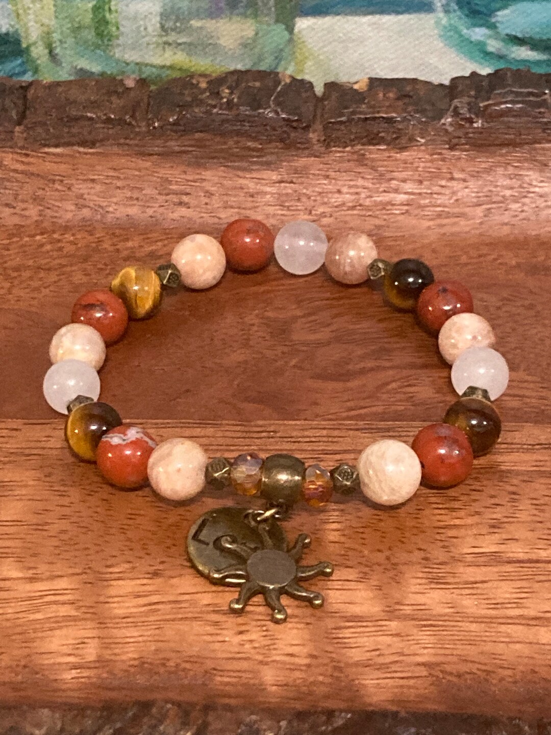 Solar Eclipse Bronze Charm Semi Precious Stone Celestial Stretch ...