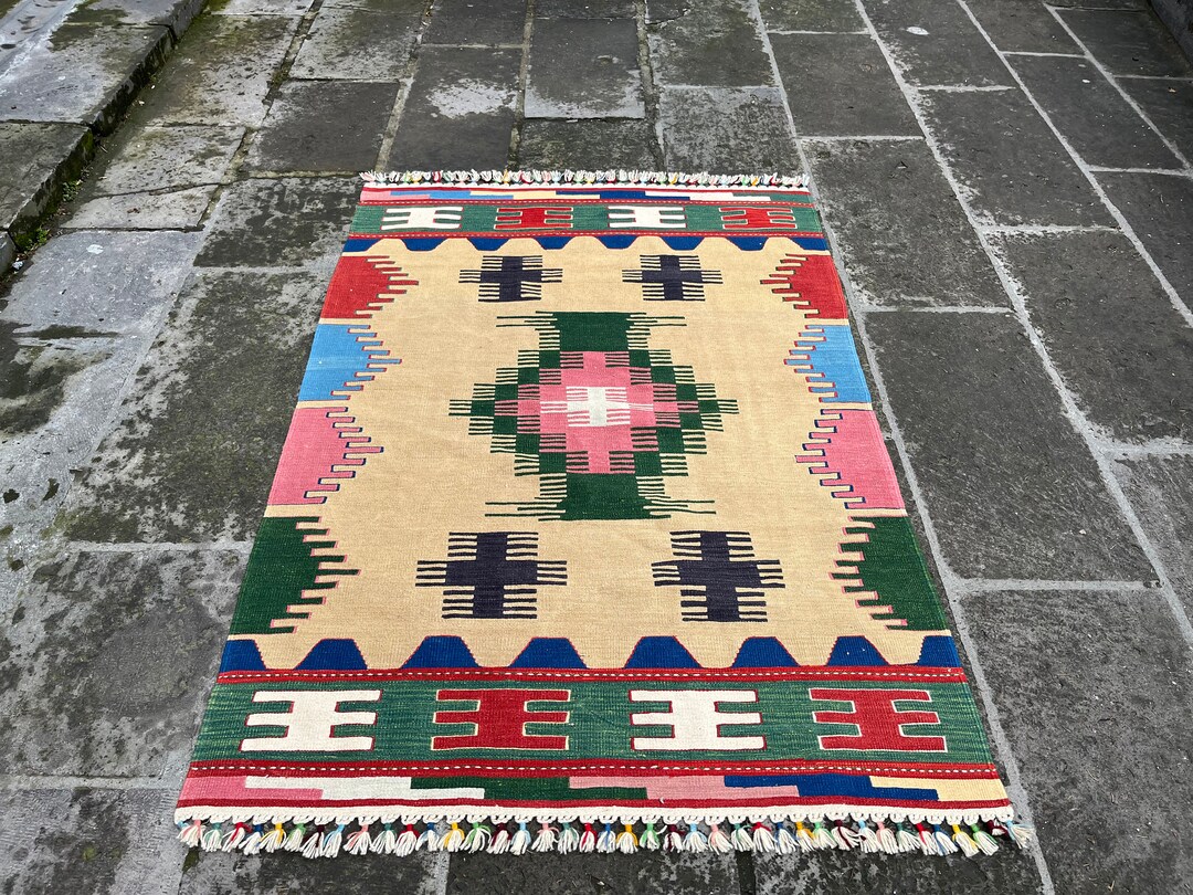 Navajo Kilim, 4 X 5.7 Ft, Turkish Vintage Kilim , Oushak Kilim, Aztec ...