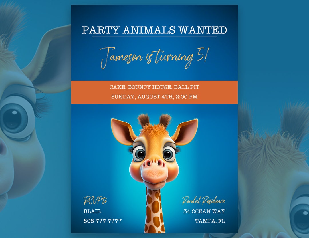 Party Animals Wanted Birthday Invitation Template - Etsy