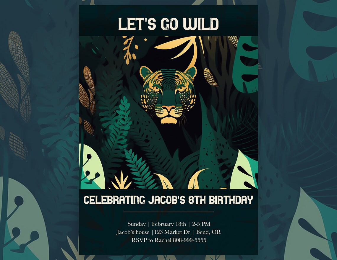 Let's Go Wild Children's Jungle Birthday Invitation Template - Etsy