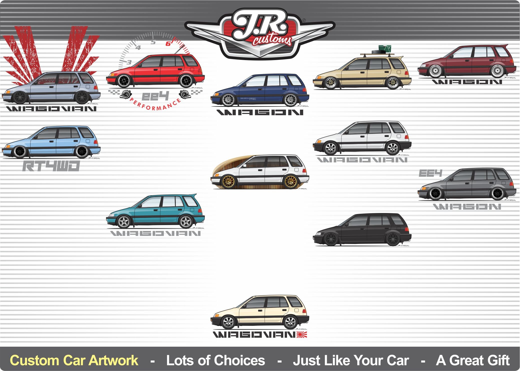 Custom 1988 1989 1990-1992 Civic Wagon Shuttle Wagovan Art for Honda T ...