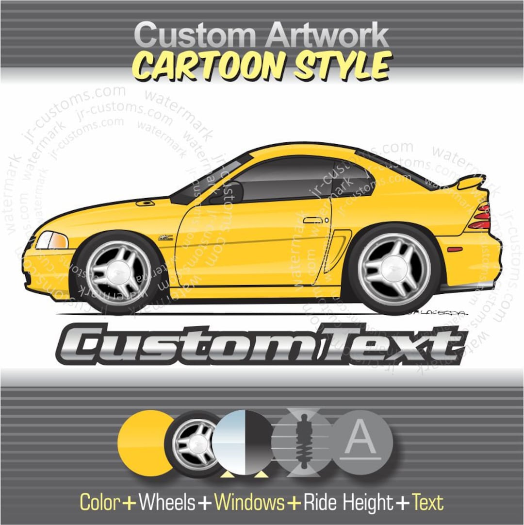 Custom Cartoon 1994 95 96 97 1998 Mustang GT SN95 Convertible Cobra Art ...